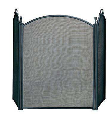 3 Fold Large Diameter Black Fireplace Screen W/ Woven Mesh | Woodland ...