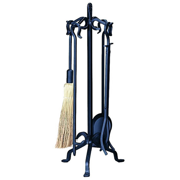 3 Piece Black Wrought Iron Fireplace Tool Set | Woodland Direct