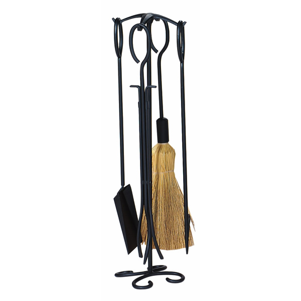 5 PC Black Wrought Iron Fireplace Tool Set With Ring Handles | Woodland ...