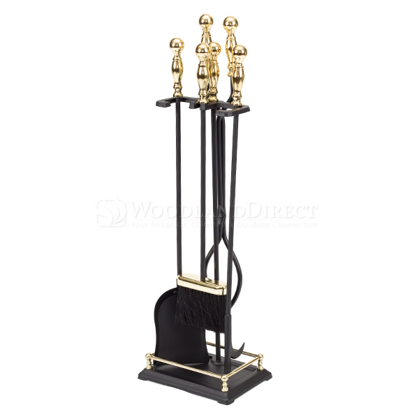 Black & Brass Plated 4 Piece - Tool Fireplace Tool Set | Woodland Direct