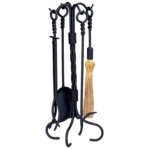 5 Piece Black Fireplace Tool Set with Twisted Ring Handles | Woodland ...
