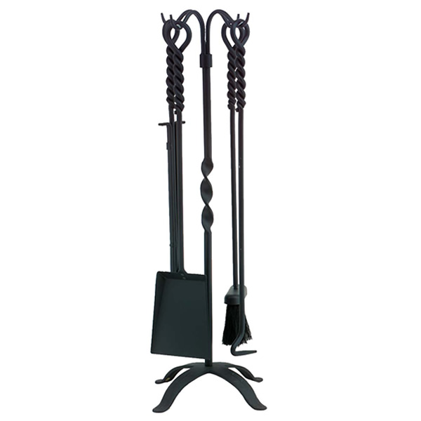 Braided Rope Black Wrought Iron 4 Piece Tool Set | Woodland Direct