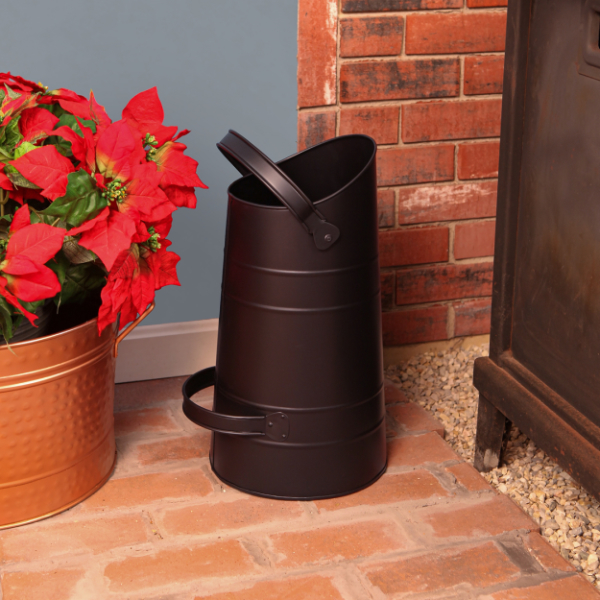 Minuteman Black Pellet Scuttle with Handle | Woodland Direct