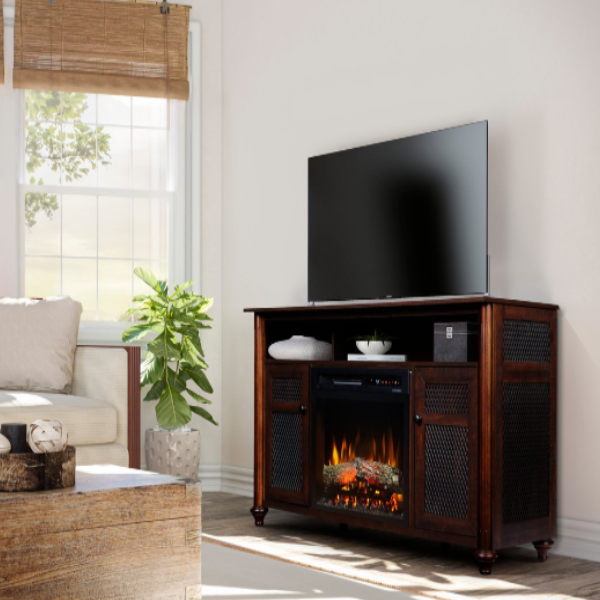 Dimplex Xavier Media Console Electric Fireplace With Logs | Woodland Direct