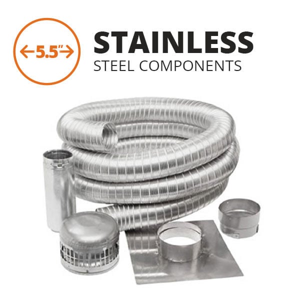Metal-Fab Stainless Steel Chimney Liner Kit - 5.5" Diameter | Woodland ...