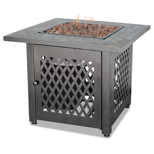 Uniflame Gas Fire Pit Table with Slate Tile Mantel - LP | Woodland Direct