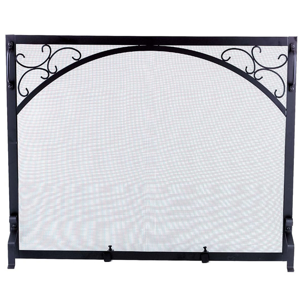 Scroll Corners Black Wrought Iron Single Panel Screen | Woodland Direct