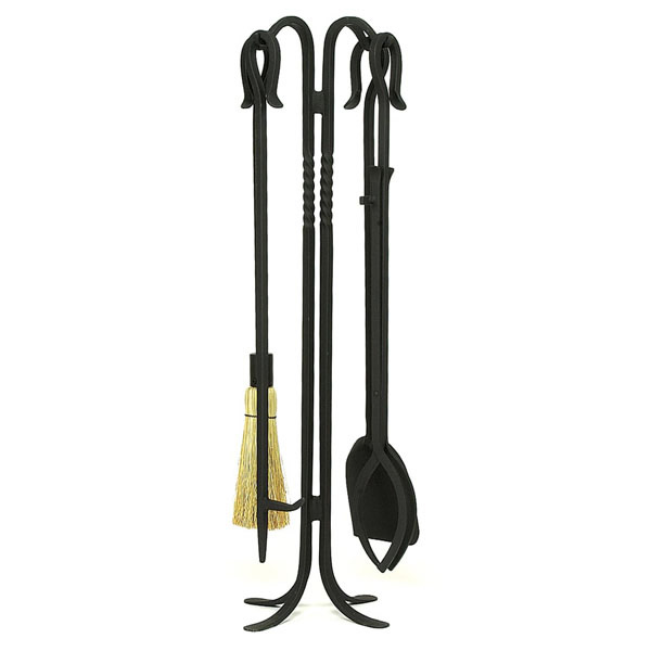 Shepherd's Hook II Wrought Iron 4 Piece Fireplace Tool Set | Woodland ...