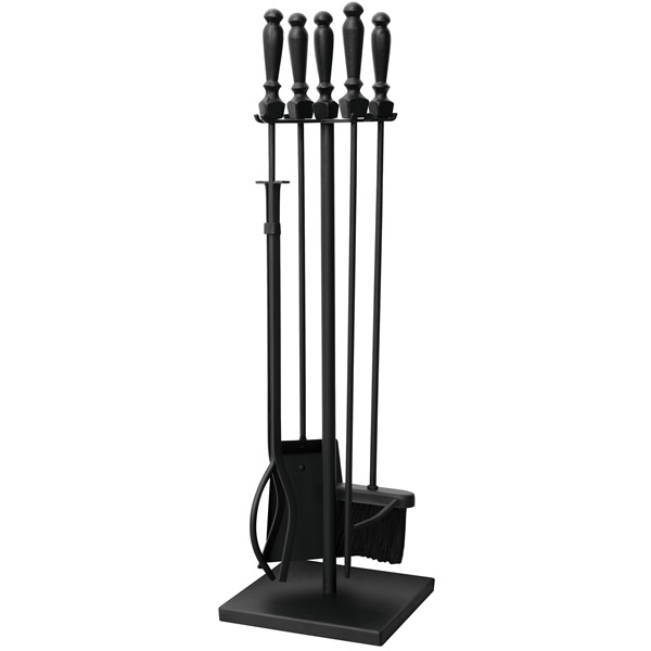 Uniflame 4 Piece Black Fireset with Cylinder Handles | Woodland Direct