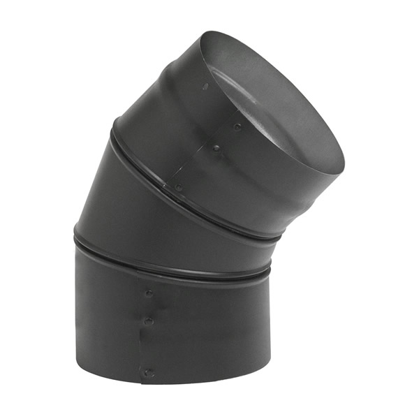 Metal-Fab 6" Single Wall Black Stove Pipe - 45° Elbow | Woodland Direct